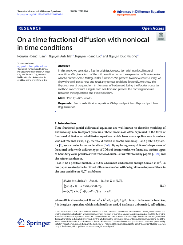 (PDF) On a time fractional diffusion with nonlocal in time conditions