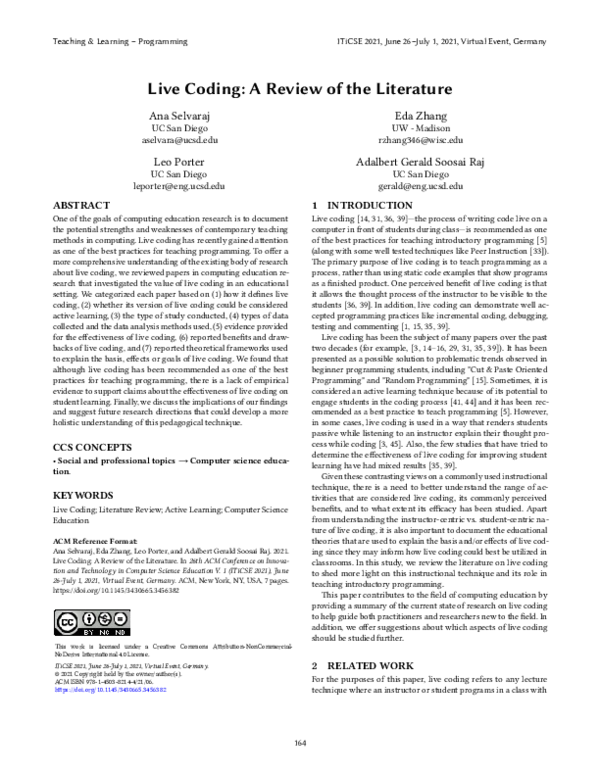 (PDF) Live Coding: A Review of the Literature
