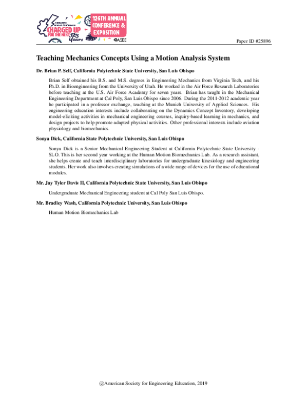 (PDF) Teaching Mechanics Concepts Using a Motion Analysis System