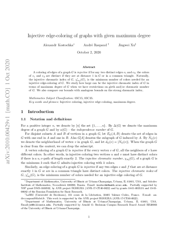 (PDF) Injective edge-coloring of graphs with given maximum degree