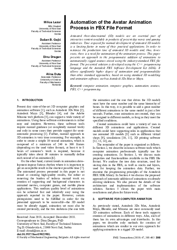 (PDF) Automation of the avatar animation process in FBX file format