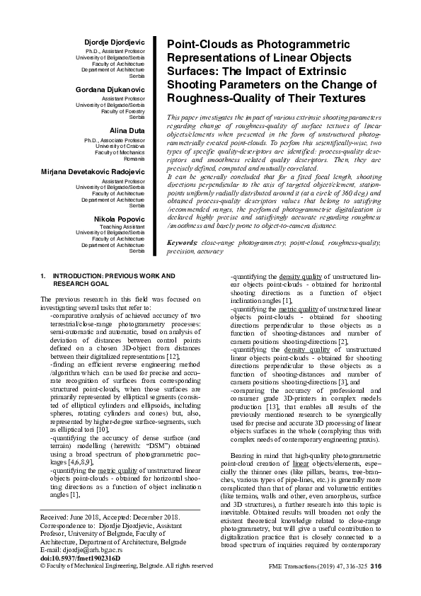 (PDF) Point-clouds as photogrammetric representations of linear objects surfaces: The impact of ...
