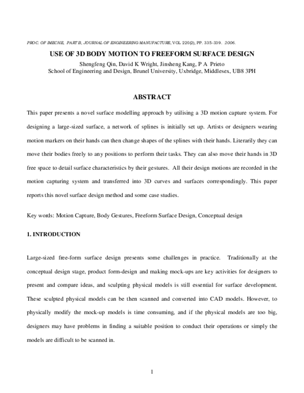 (PDF) Use of 3D Body Motion to Freeform Surface Design
