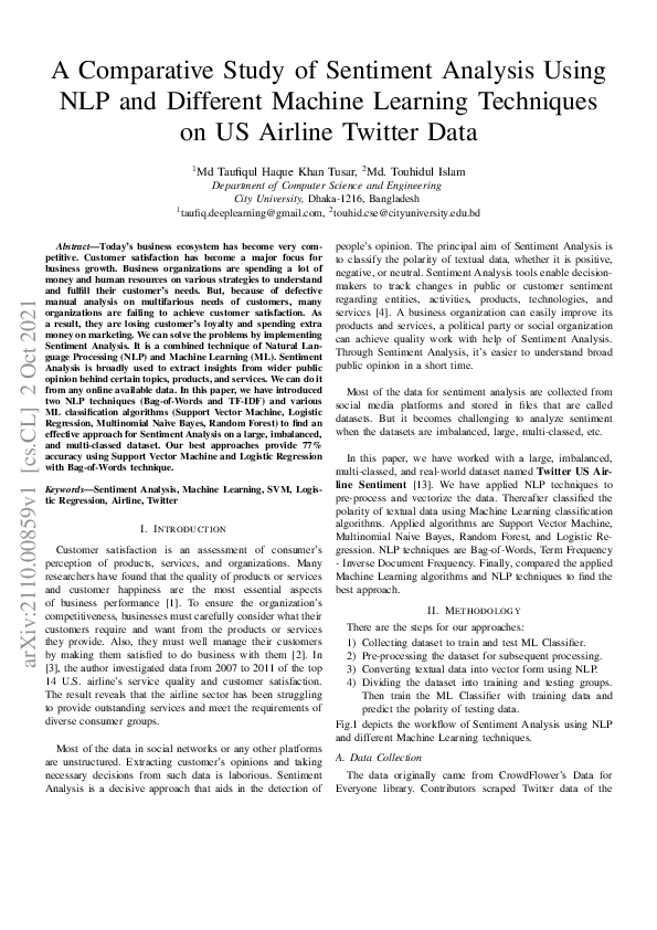 (PDF) A Comparative Study of Sentiment Analysis Using NLP and Different Machine Learning ...
