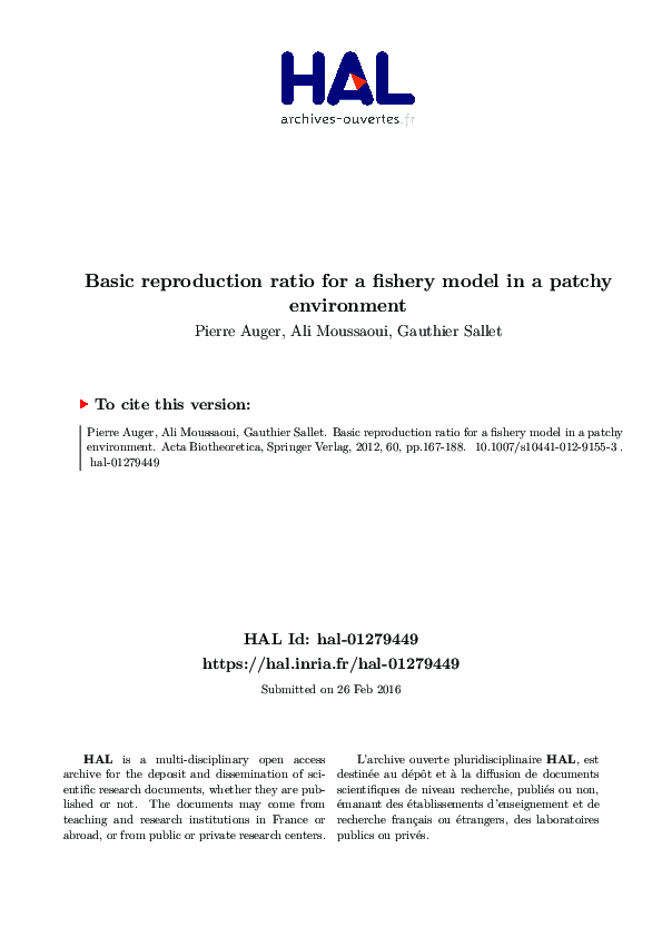 (PDF) Basic Reproduction Ratio for a Fishery Model in a Patchy Environment