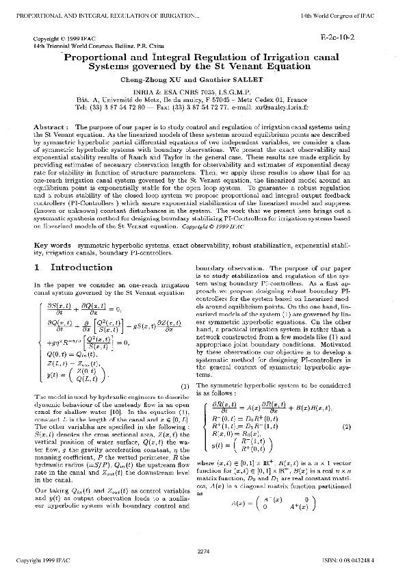 (PDF) Proportional and Integral Regulation of Irrigation canal Systems ...