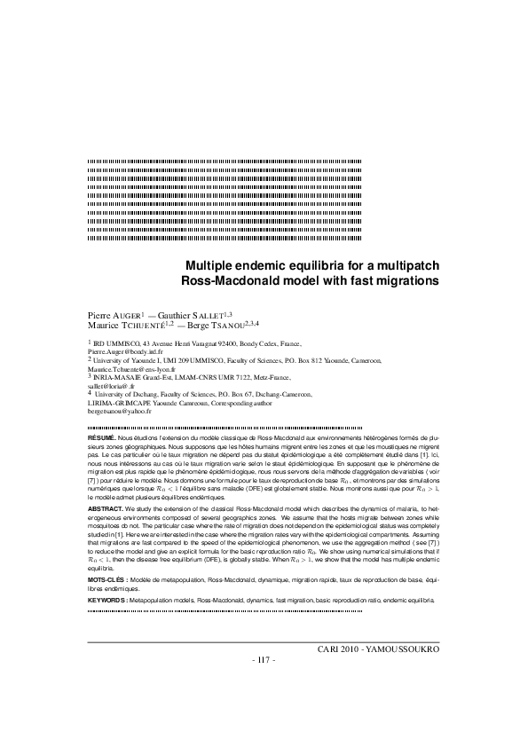 (PDF) Multiple endemic equilibria for the multi-patch Ross-Macdonald ...