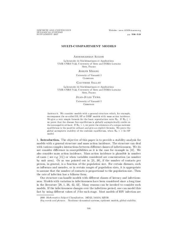(PDF) Multi-compartment models
