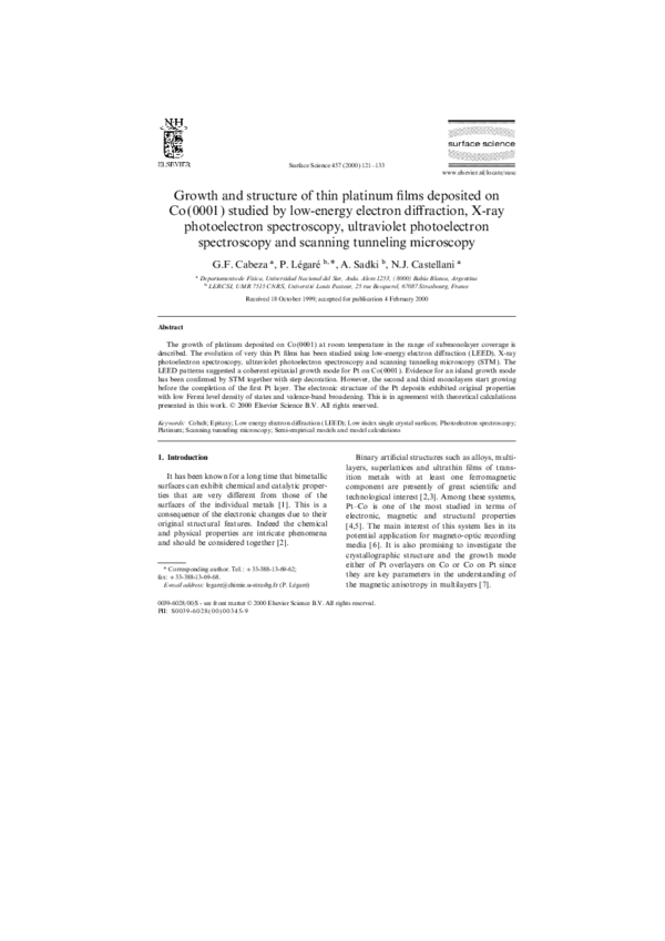(PDF) Growth and structure of thin platinum films deposited on Co(0001 ...