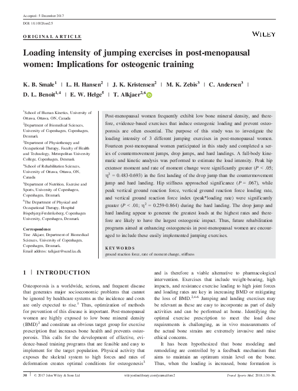 (PDF) Loading intensity of jumping exercises in post-menopausal women: Implications for ...