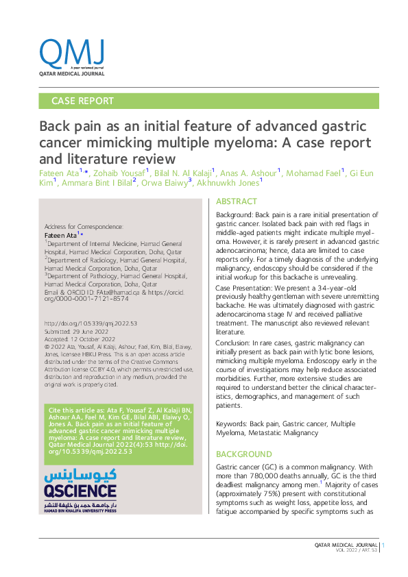 (PDF) Back pain as an initial feature of advanced gastric cancer ...