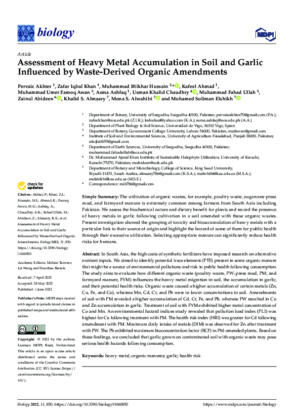 (PDF) Assessment of Heavy Metal Accumulation in Soil and Garlic Influenced by Waste-Derived ...