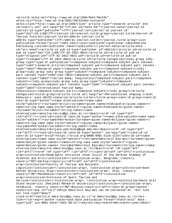 Personalities shaping travel behaviors: post-COVID scenario ...