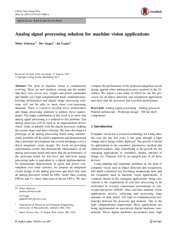 (PDF) Analog signal processing solution for machine vision applications