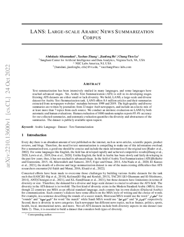 (PDF) LANS: A Large-Scale Arabic News Dataset