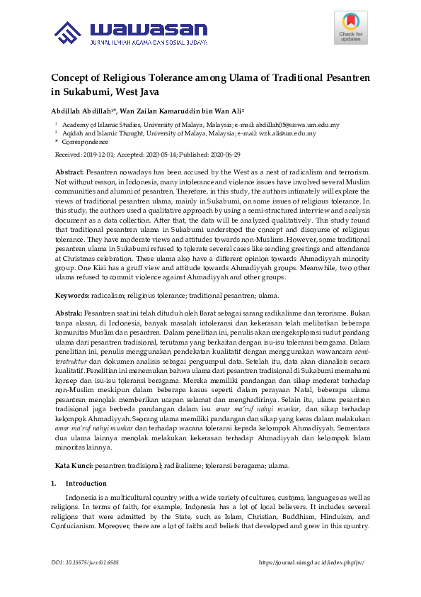 (PDF) Concept of Religious Tolerance among Ulama of Traditional ...