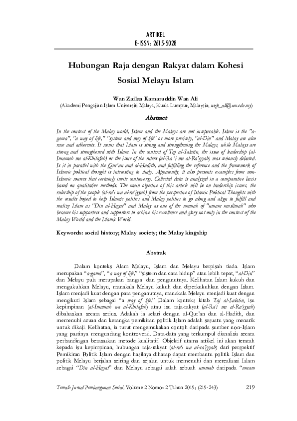 (PDF) Hubungan Raja Dengan Rakyat Dalam Kohesi Sosial Melayu Islam