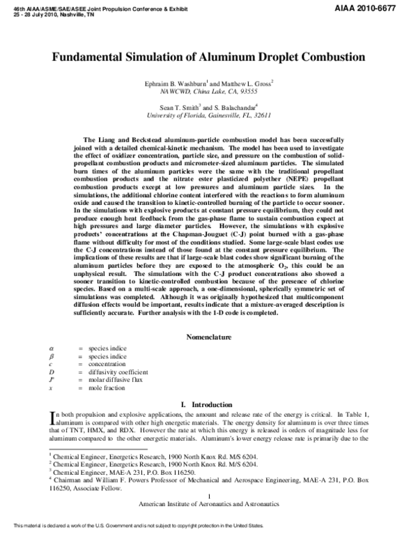 (PDF) Fundamental Simulation of Aluminum Droplet Combustion