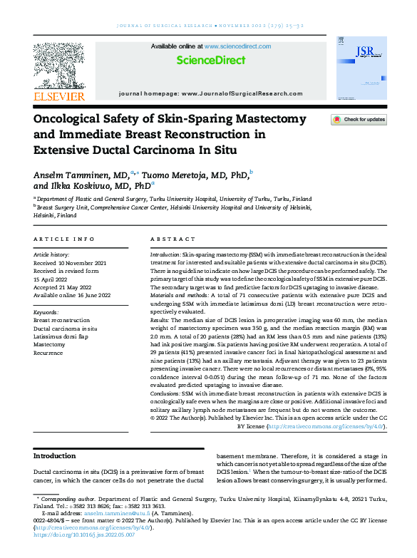 (PDF) Oncological Safety of Skin-Sparing Mastectomy and Immediate ...