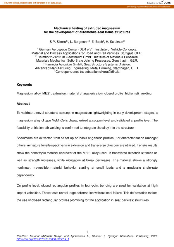 (PDF) Mechanical Testing of Extruded Magnesium for the Development of ...