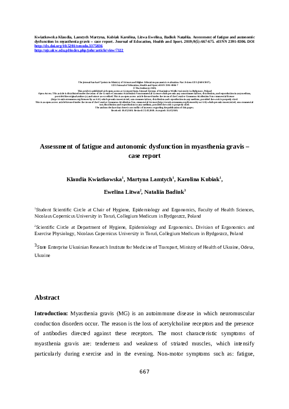 (PDF) Assessment of fatigue and autonomic dysfunction in myasthenia ...