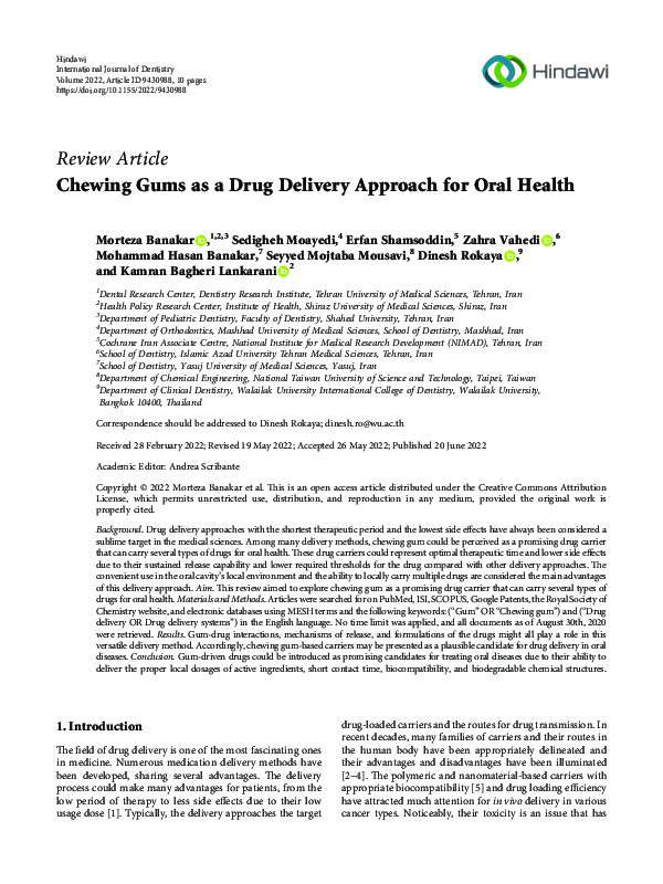 (PDF) Chewing Gums as a Drug Delivery Approach for Oral Health