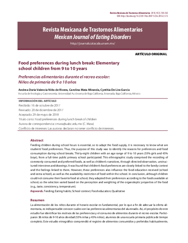 (PDF) Food preferences during lunch break: Elementary school children ...