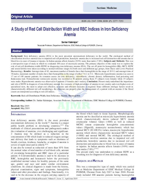 (PDF) A Study of Red Cell Distribution Width and RBC Indices in Iron ...