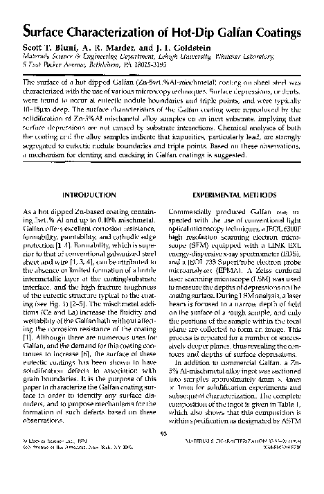 (PDF) Surface characterization of hot-dip Galfan coatings (PDF) Surface characterization of hot-dip Galfan coatings