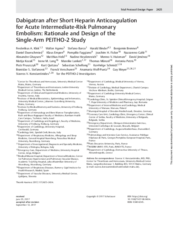 (PDF) Dabigatran after Short Heparin Anticoagulation for Acute ...
