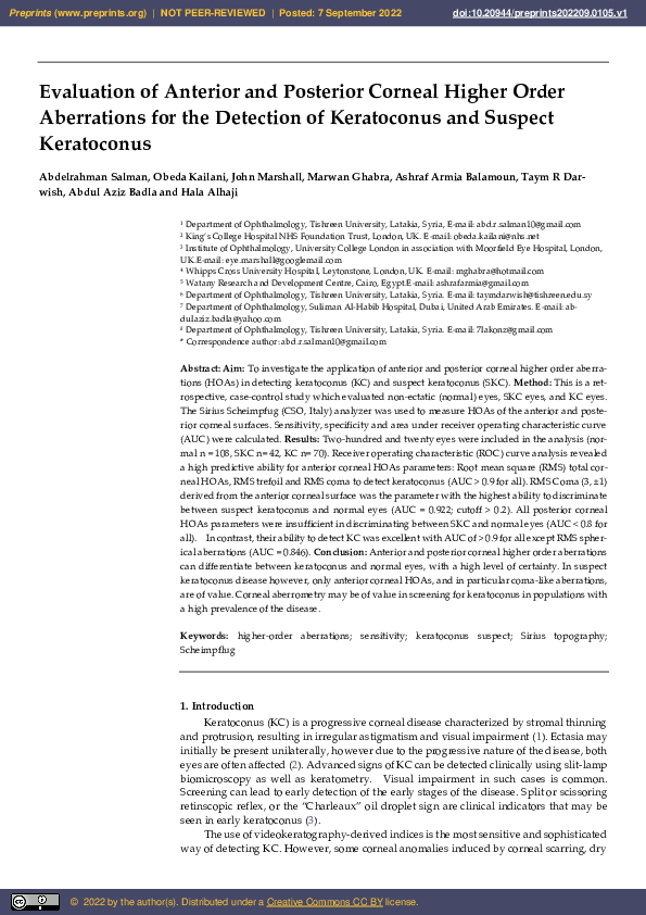 (PDF) Evaluation of Anterior and Posterior Corneal Higher Order ...