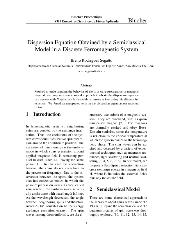 (PDF) Dispersion Equation Obtained by a Semiclassical Model in a ...