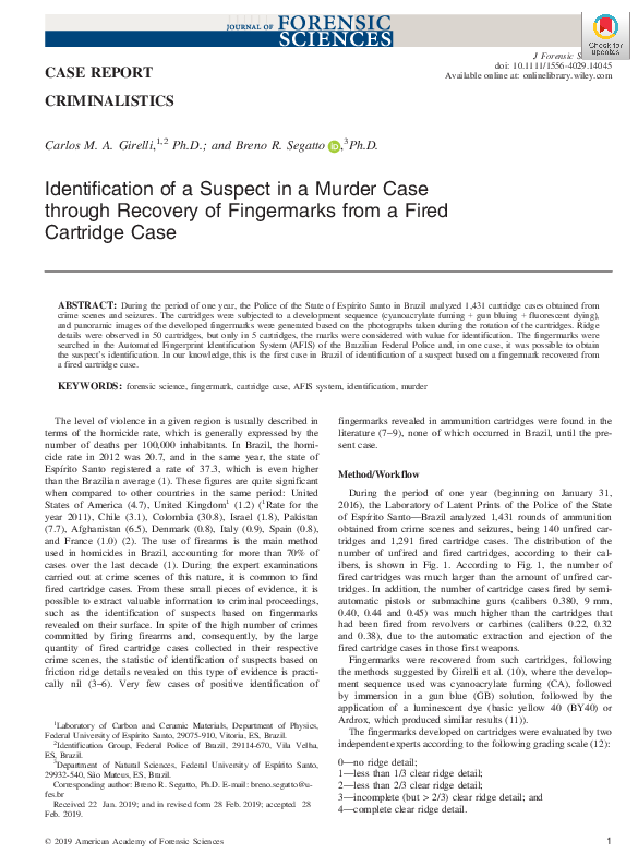 (PDF) Identification of a Suspect in a Murder Case through Recovery of ...