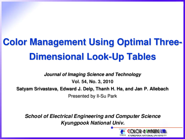 (PDF) Color Management Using Optimal Three-Dimensional Look-Up Tables