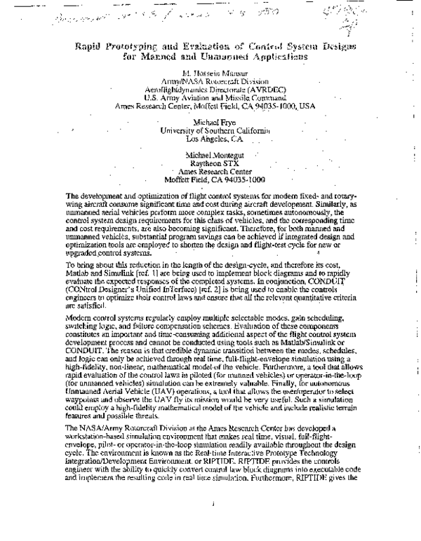 (PDF) Rapid prototyping and evaluation of control system designs for manned and unmanned ...