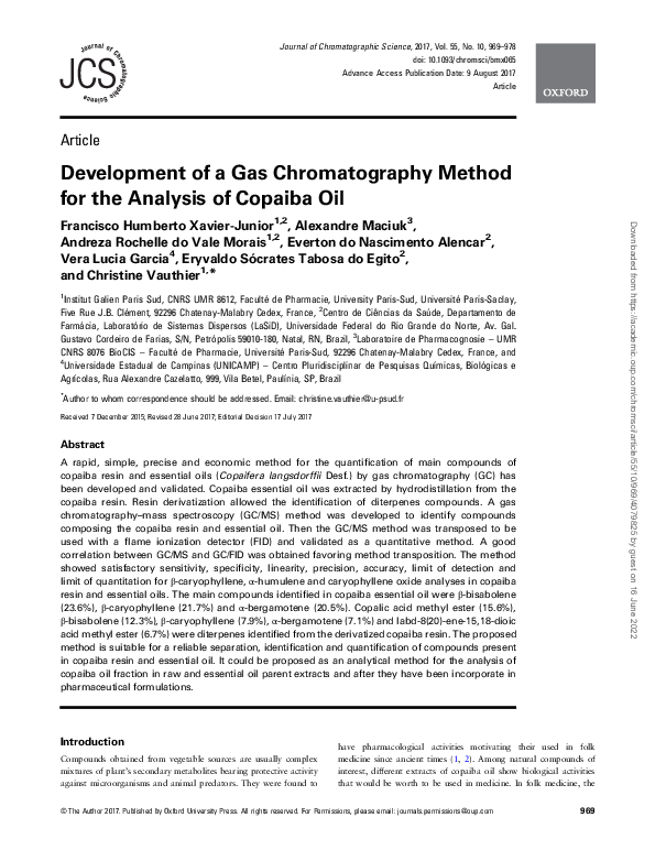 (PDF) Development of a Gas Chromatography Method for the Analysis of ...