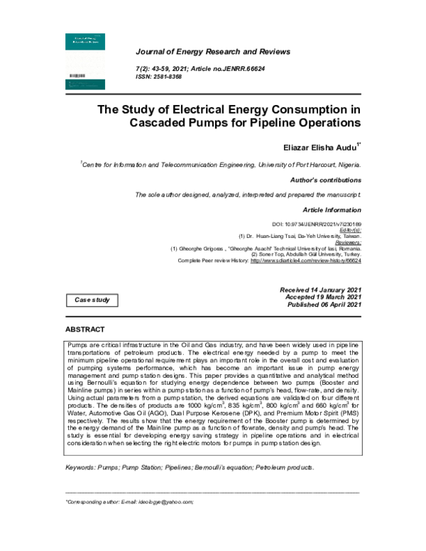 (PDF) The Study of Electrical Energy Consumption in Cascaded Pumps for ...