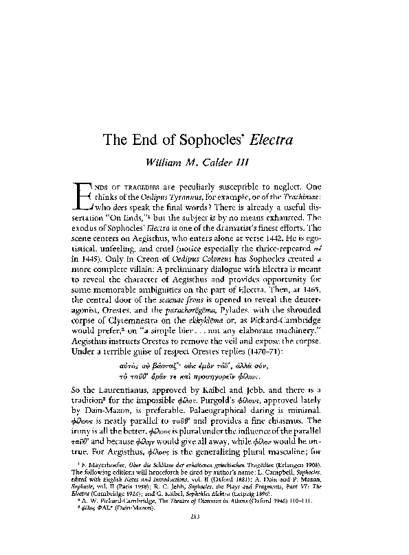 (PDF) The End of Sophocles’ Electra