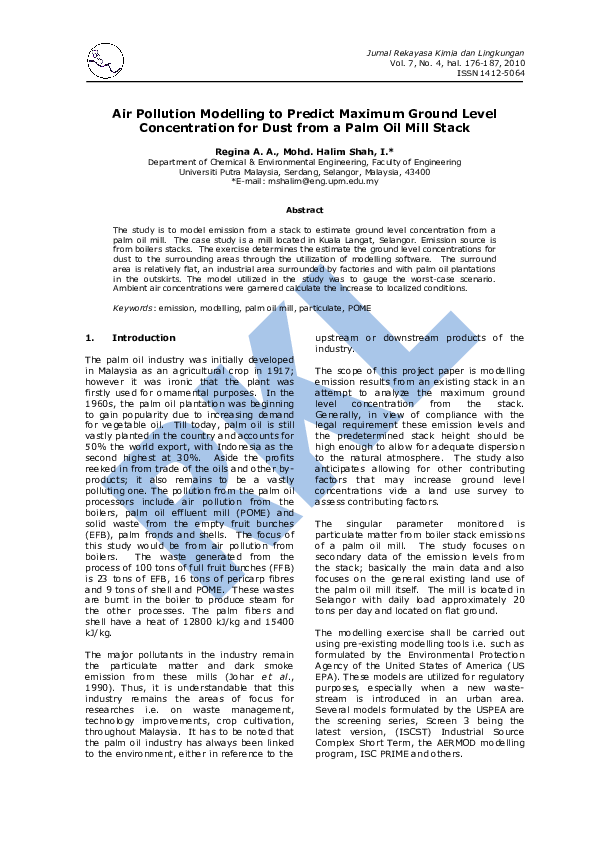 (PDF) Air Pollution Modelling to Predict Maximum Ground Level Concentration for Dust from a Palm ...