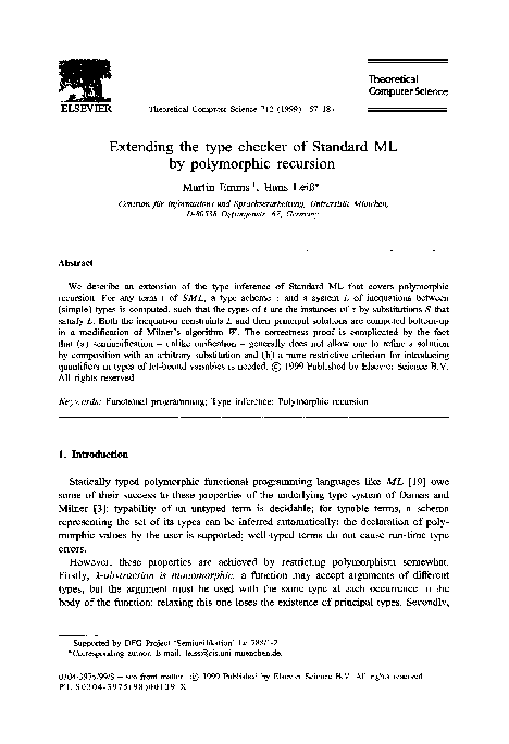 Pdf Extending The Type Checker Of Standard Ml By Polymorphic Recursion