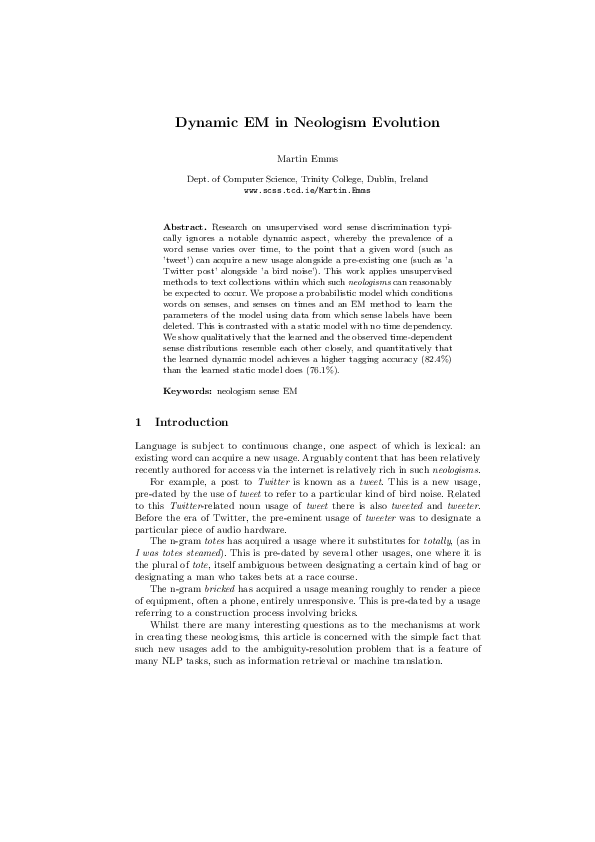 (PDF) Dynamic EM in Neologism Evolution | Martin Emms - Academia.edu