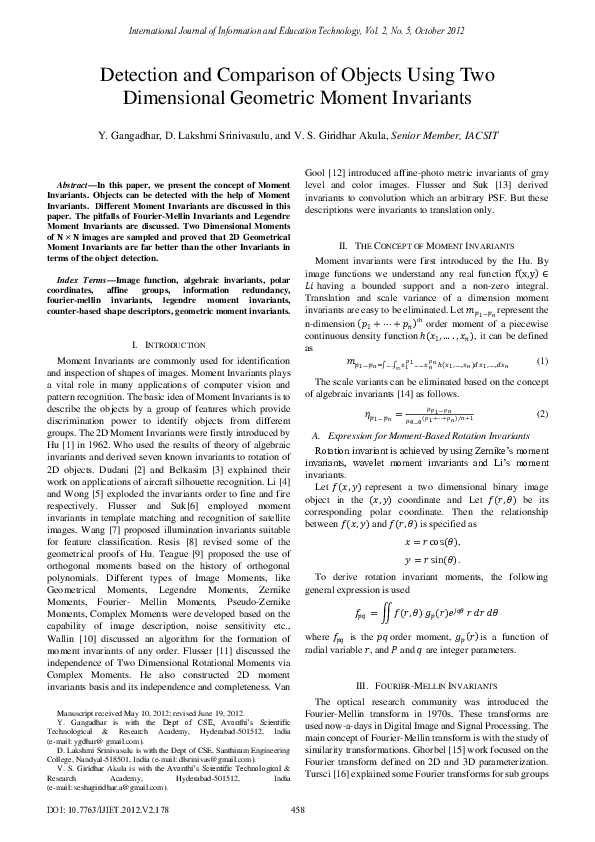 Pdf Detection And Comparison Of Objects Using Two Dimensional Geometric Moment Invariants