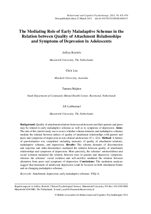 (PDF) The Mediating Role of Early Maladaptive Schemas in the Relation ...