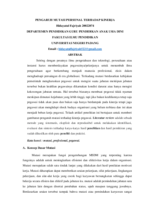 (PDF) PENGARUH MUTASI PERSONAL TERHADAP KINERJA PEGAWAI