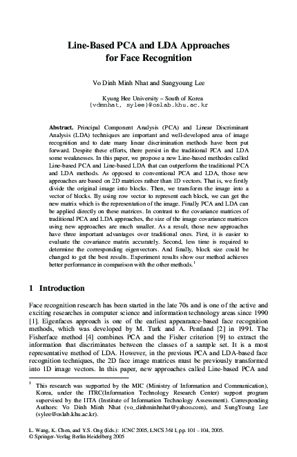 (PDF) Line-Based PCA and LDA Approaches for Face Recognition