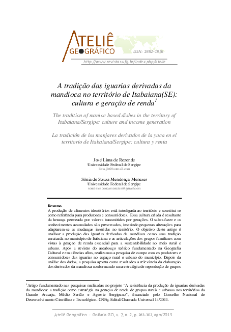 (PDF) A TRADIÇÃO DAS IGUARIAS DERIVADAS DA MANDIOCA NO TERRITÓRIO DE ...