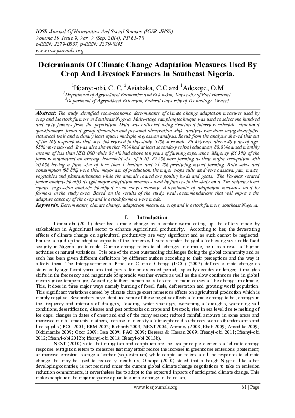 (PDF) Determinants Of Climate Change Adaptation Measures Used By Crop And Livestock Farmers In ...