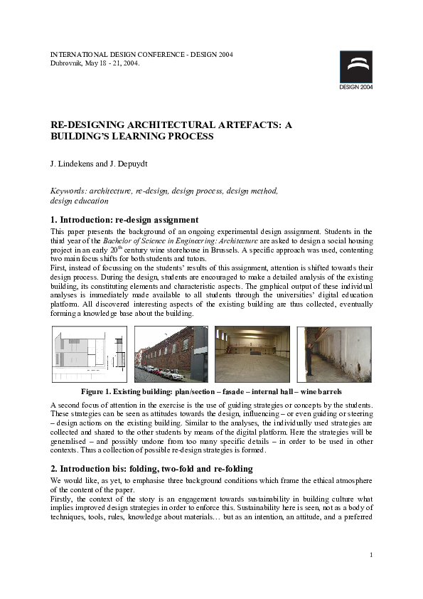 (PDF) Redesigning architectural artefacts: a buildings´ learning process | José DEPUYDT ...