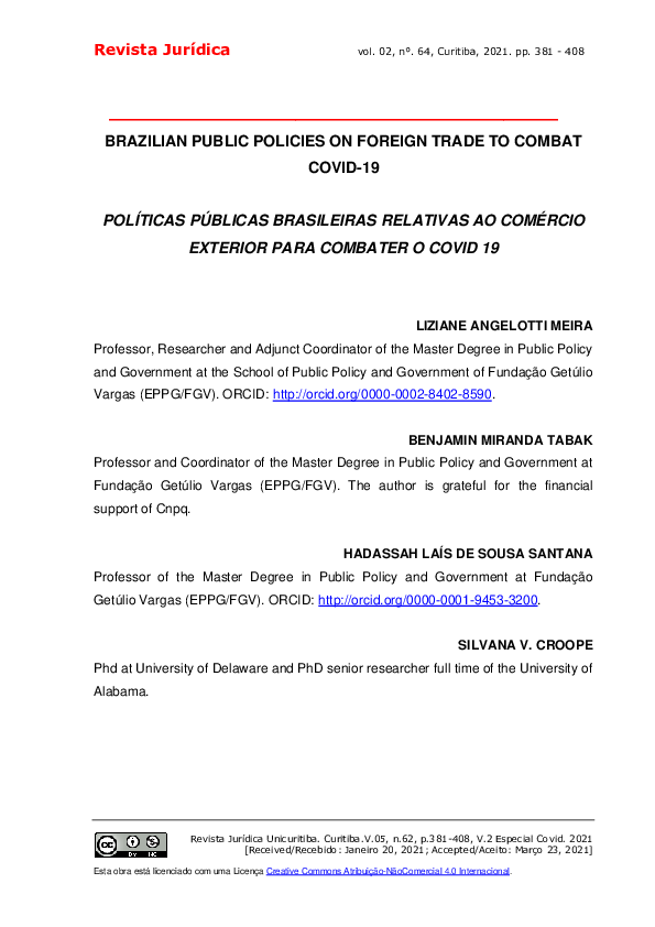 (PDF) Brazilian public policies on foreign trade to combat covid-19