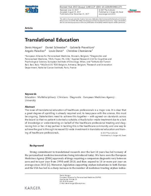(PDF) Translational Education | Denis Horgan - Academia.edu